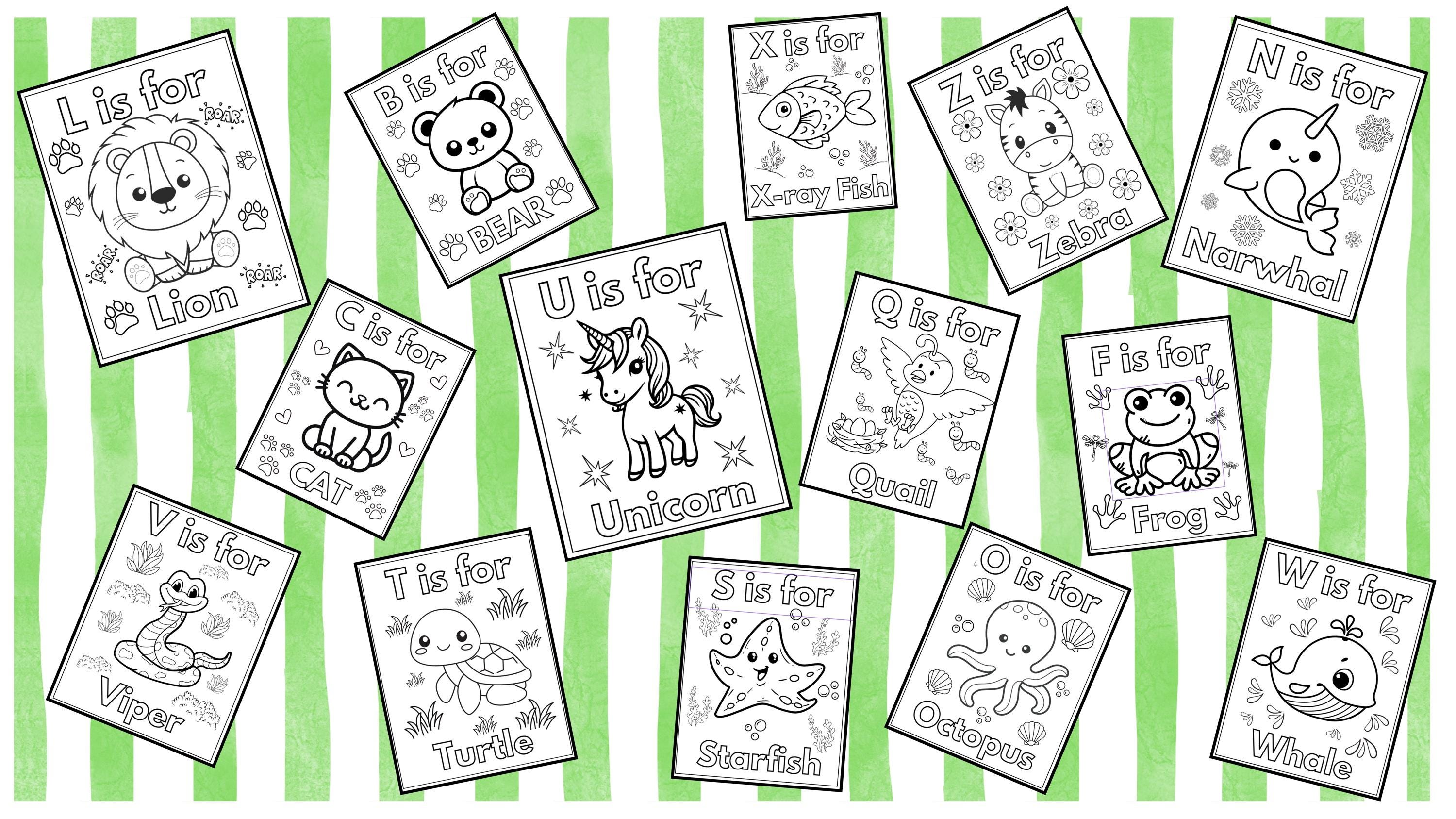 ABC Animals Coloring Pages; Toddler Coloring; Preschool Activity; Baby ...