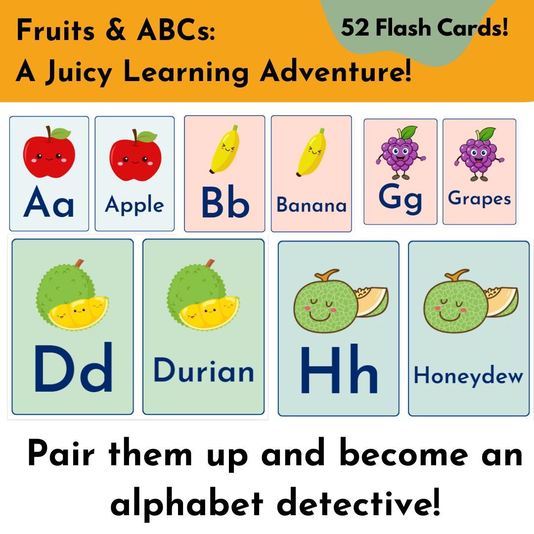 ABC Flash Cards, Memory Game, Toddler Learning, Fruits Flash Cards, Mix ...