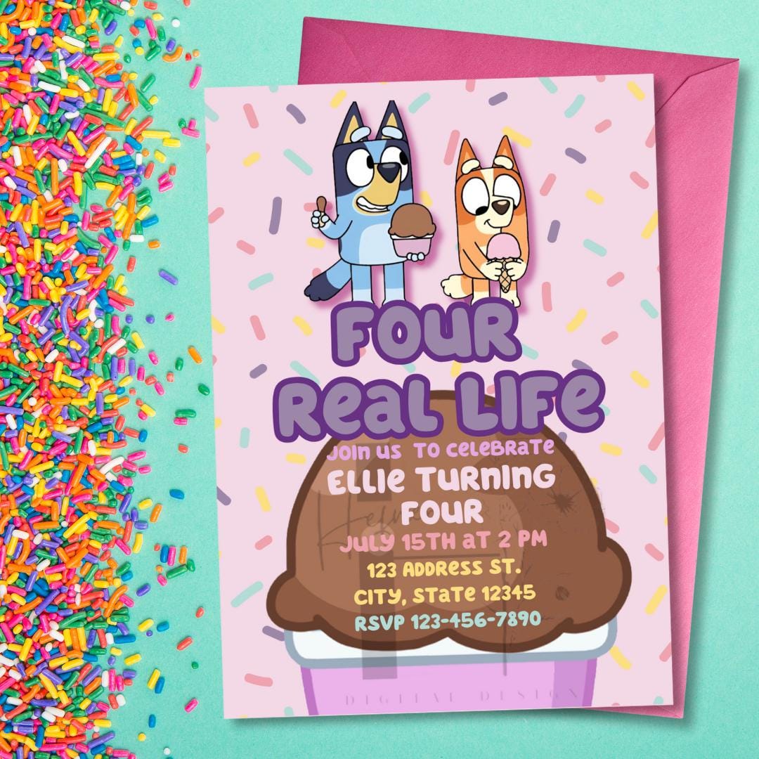 Four Real Life Blue Heeler Birthday Invitation Template, Four Real Life ...