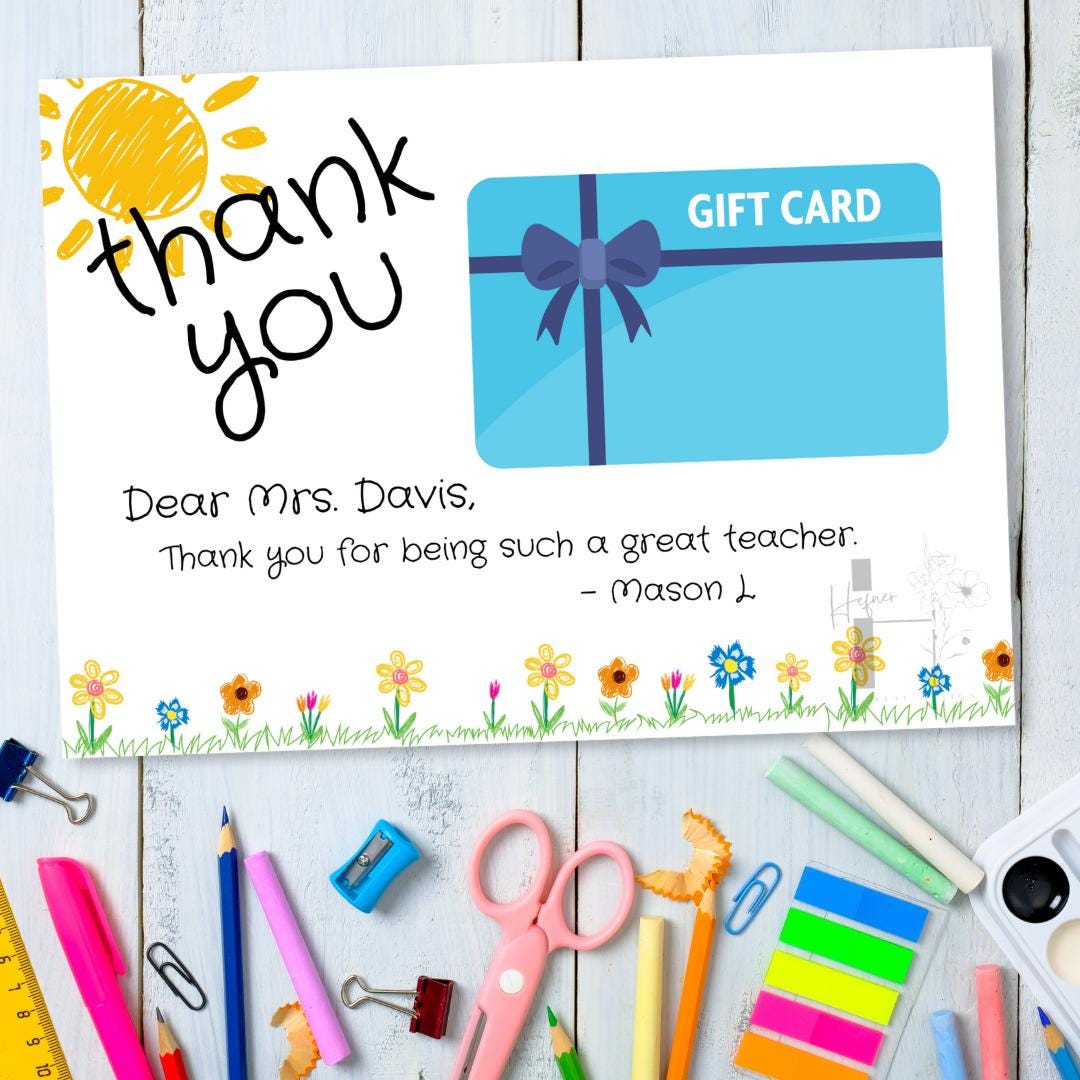 Teacher Thank You Card Template, Teacher Appreciation Card Template ...