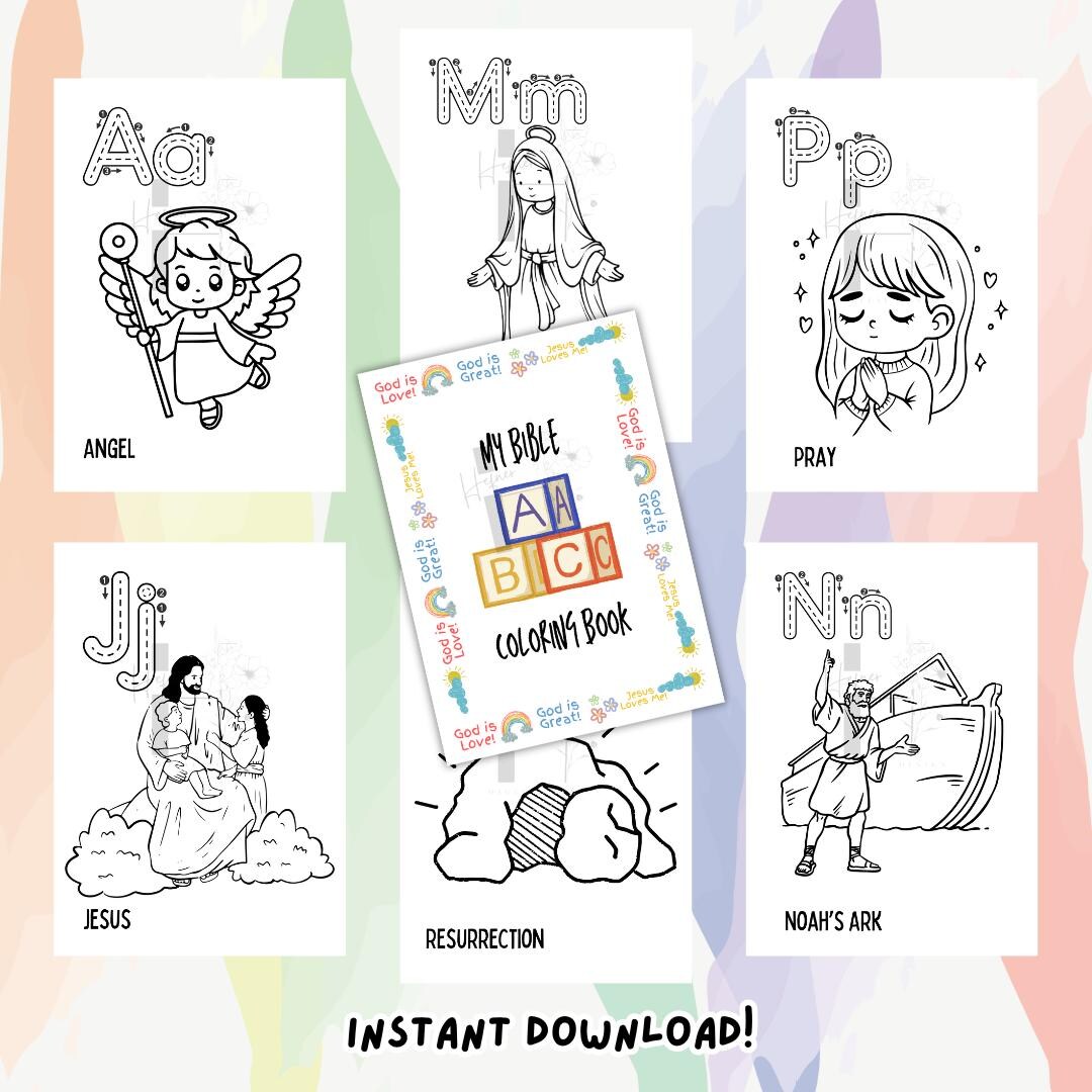 Bible ABC Coloring Page Download Bundle, My Bible ABC Coloring Book ...