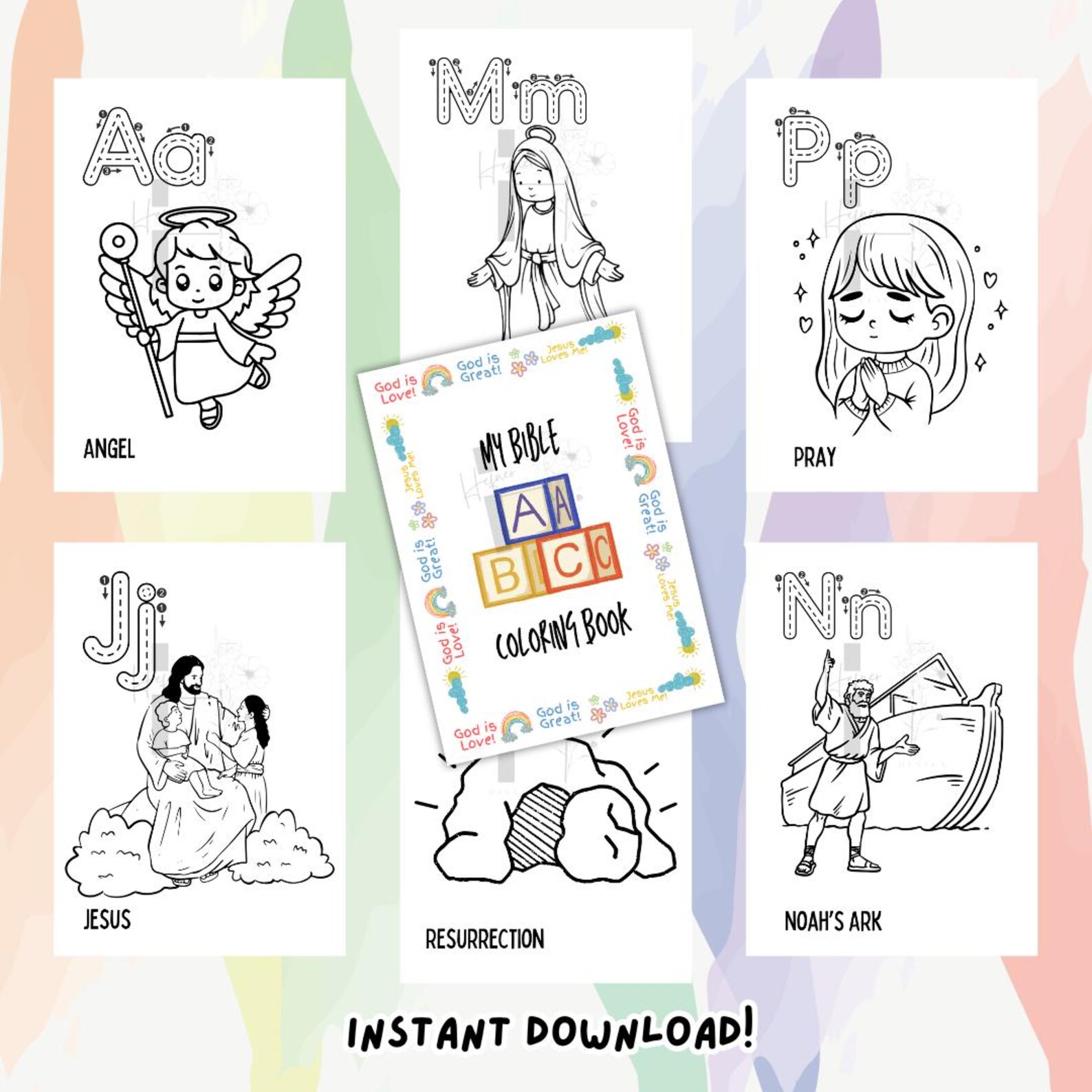 Bible ABC Coloring Page Download Bundle, My Bible ABC Coloring Book ...