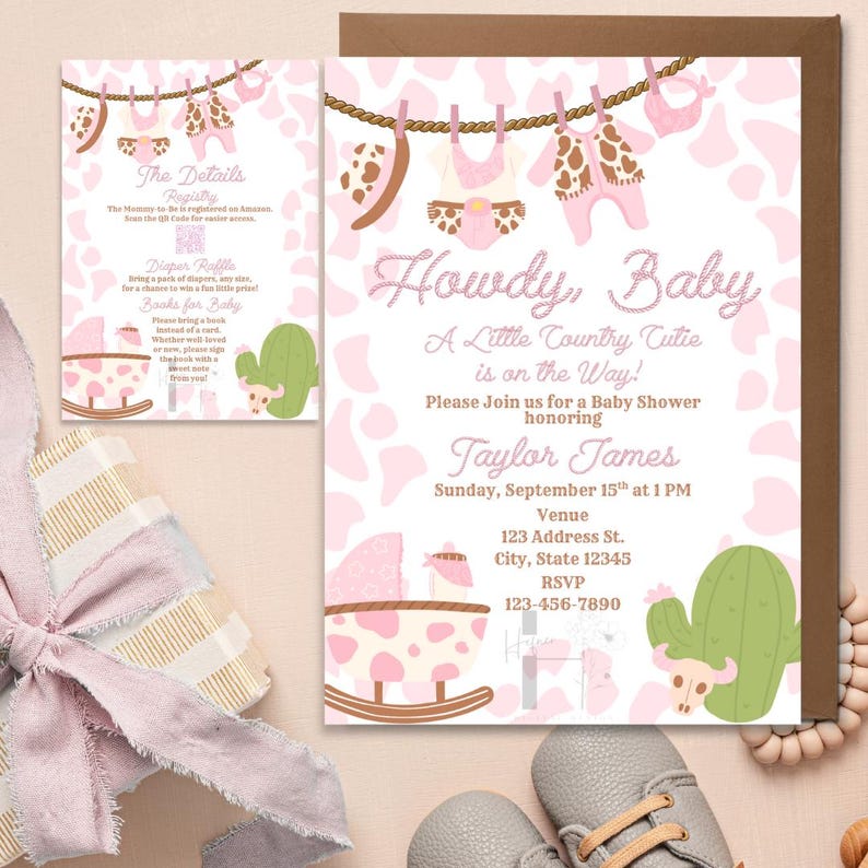 Howdy Baby Shower Invitation Template, Cowgirl Baby Shower Invitation ...