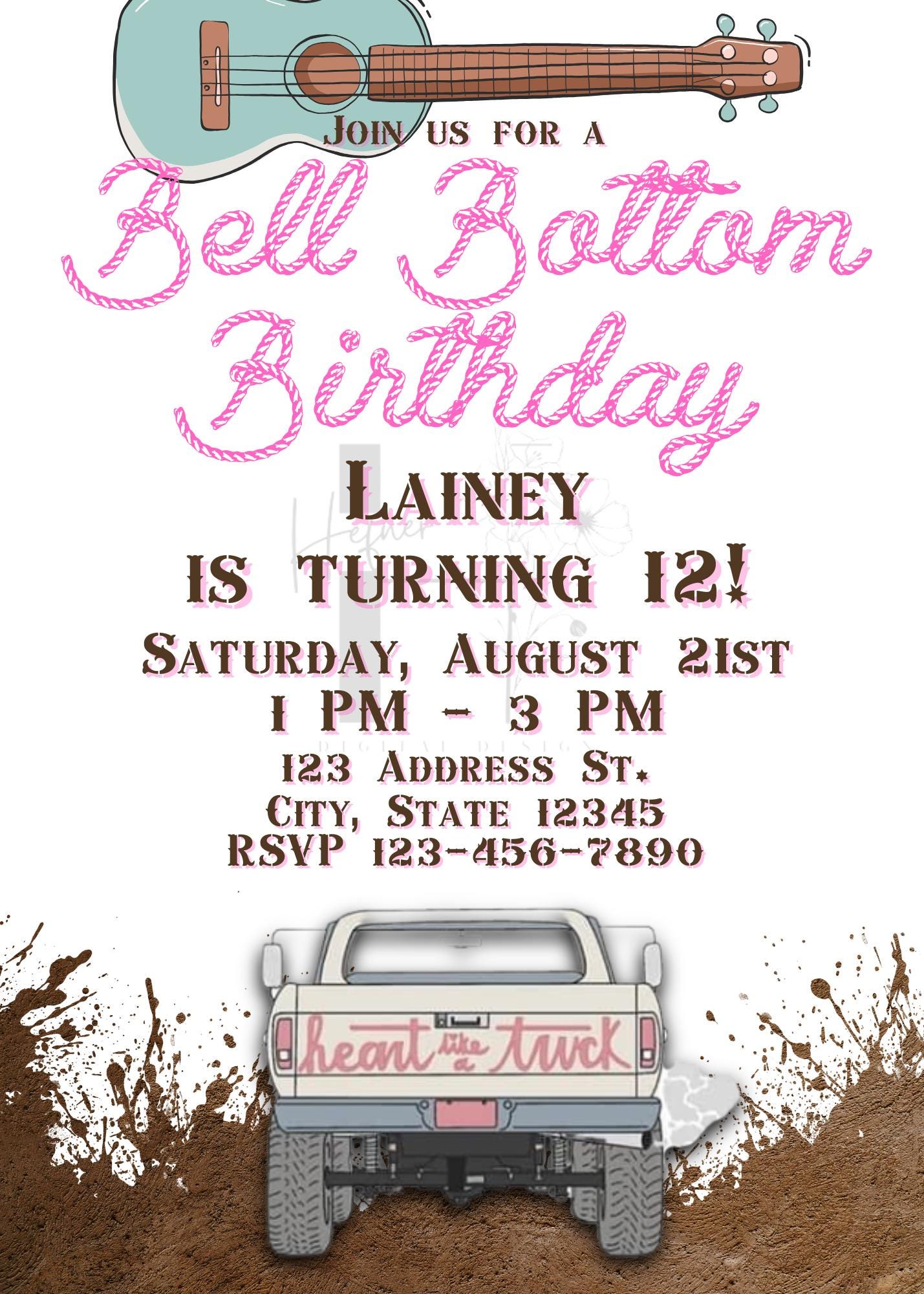 Bell Bottom Birthday Party Invitation Template, Lainey Wilson Theme ...