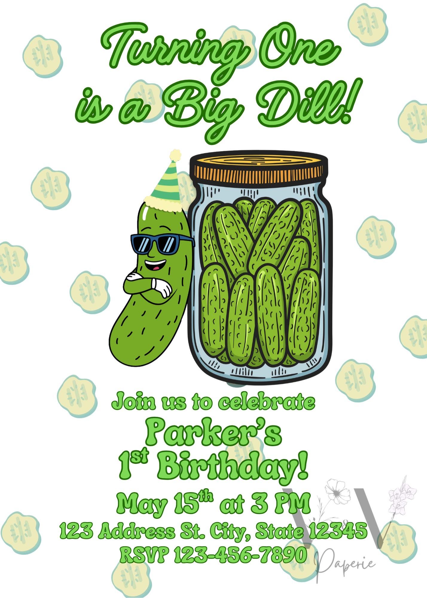 One Big Dill Birthday Party Invitation Template, Kind of A Big Dill ...