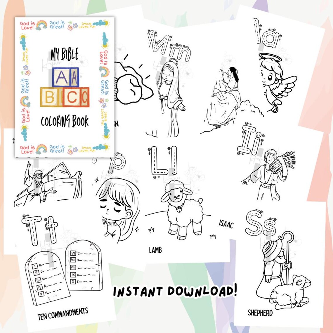 Bible ABC Coloring Page Download Bundle, My Bible ABC Coloring Book ...