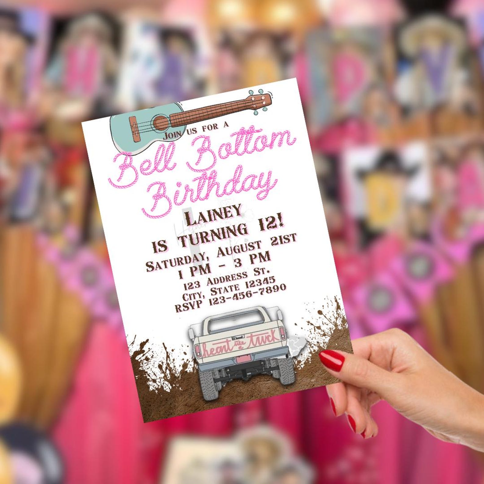 Bell Bottom Birthday Party Invitation Template, Lainey Wilson Theme ...