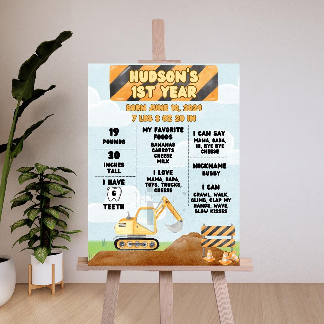 Digging Being One Milestone Poster Template, Construction Themed First ...