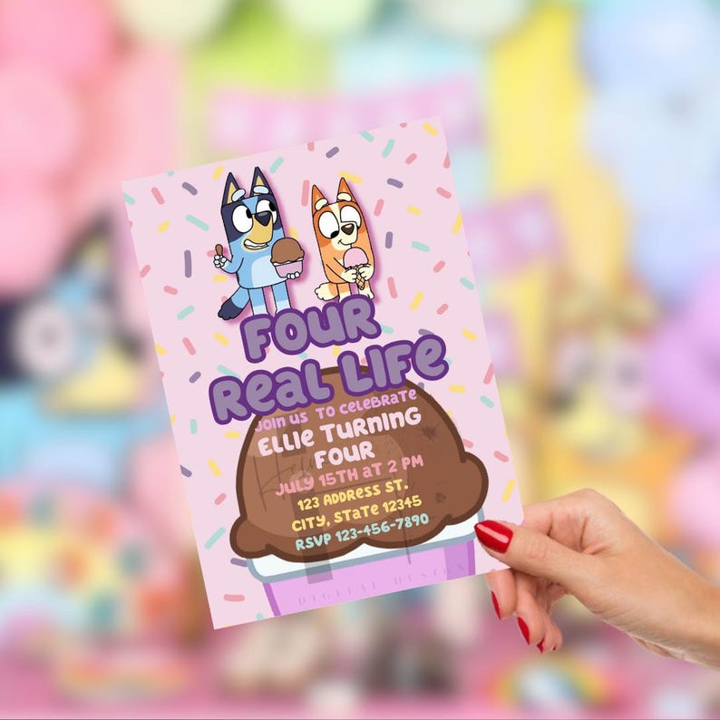 Four Real Life Blue Heeler Birthday Invitation Template, Four Real Life ...