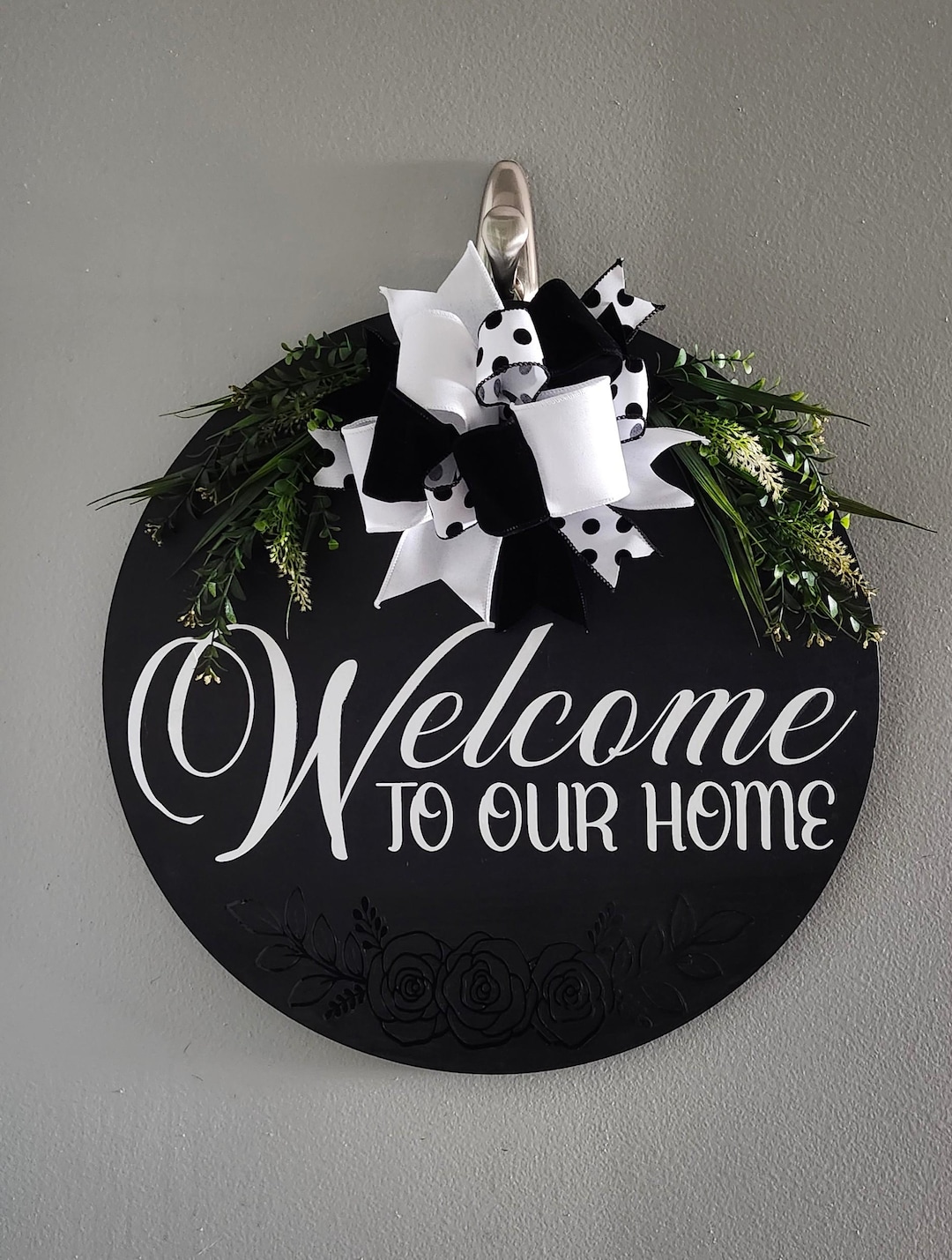 Black & White Welcome to Our Home Door Hanger – 19.5" Modern Farmhouse ...
