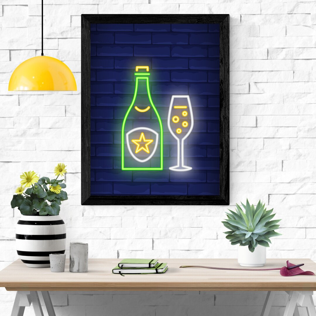 Neon Retro Bar Wall Print Printable Wall Art Neon Effect Bar Decor Home ...