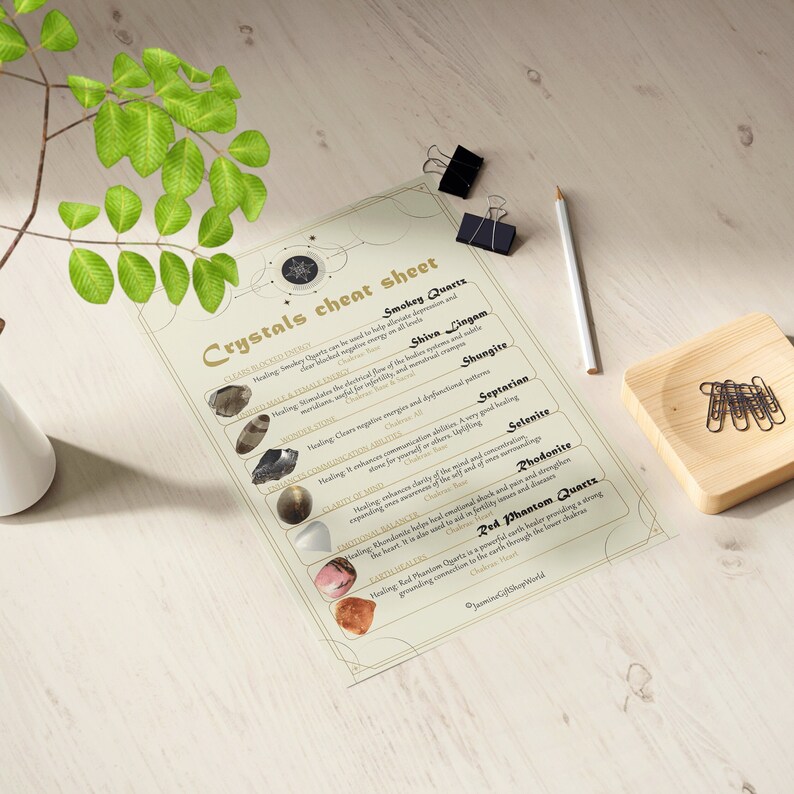 Printable Crystal Guide Chart Healing Crystals Cheat Sheet Gemstones ...