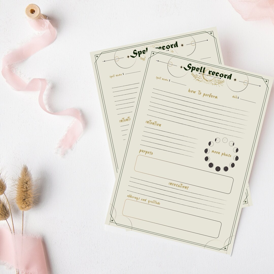 Minimalist Spell Record Printable Template Pages With Spell Name ...