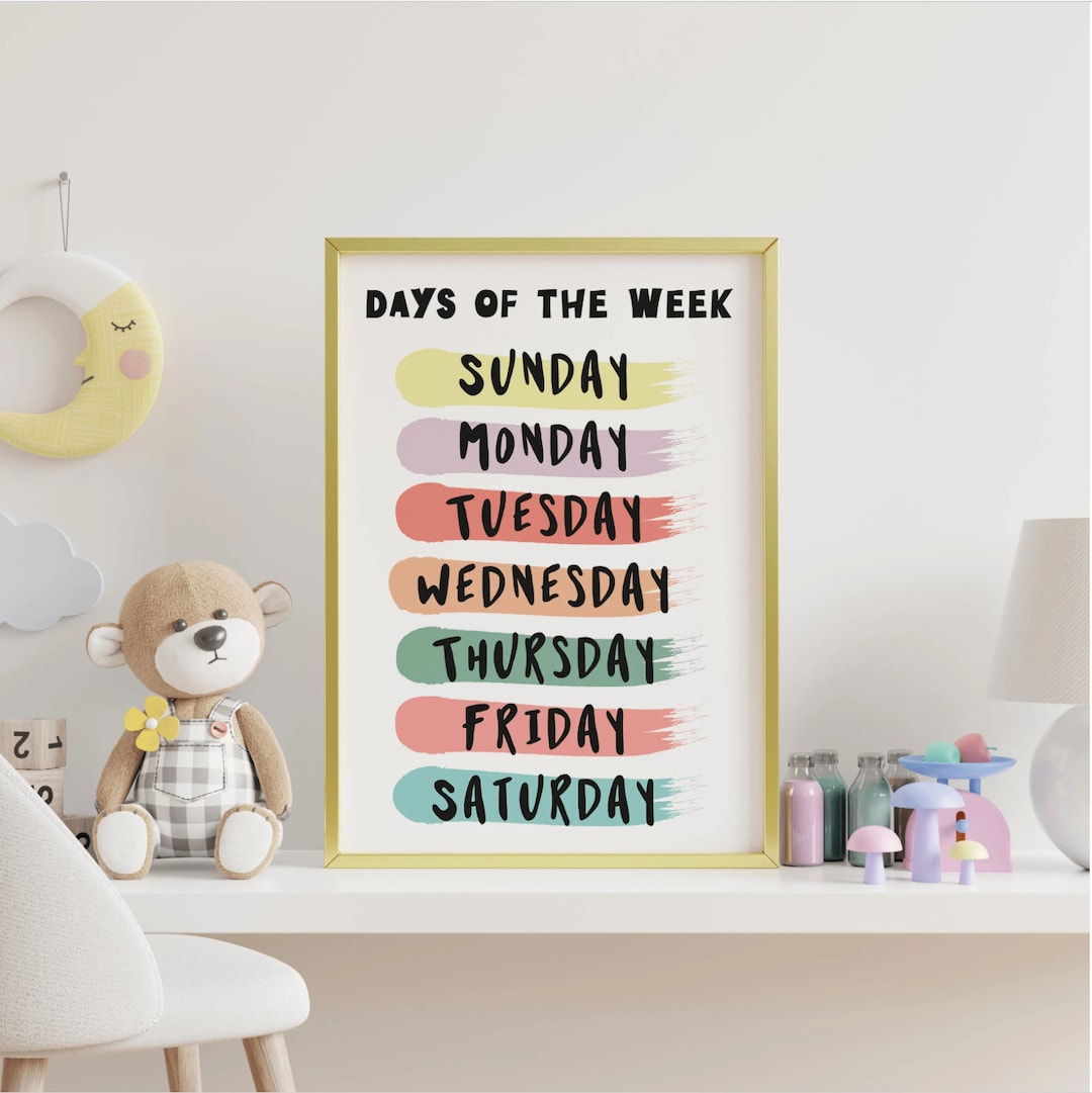 Educational Days of the Week Wall Art Colorful Nursery and Playroom ...