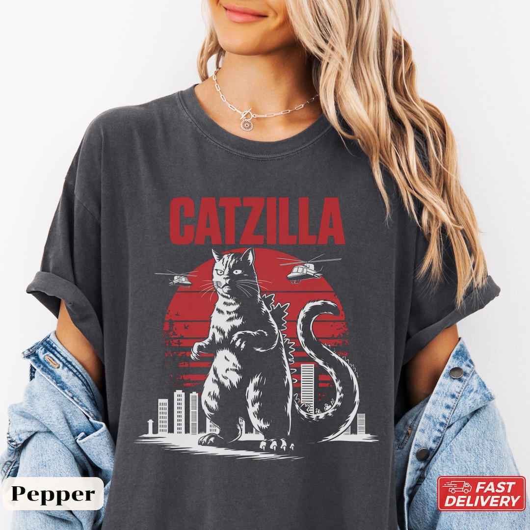 Catzilla Shirt, Funny Catzilla Graphic Tee, Cat Lover Gift, Monster Cat ...