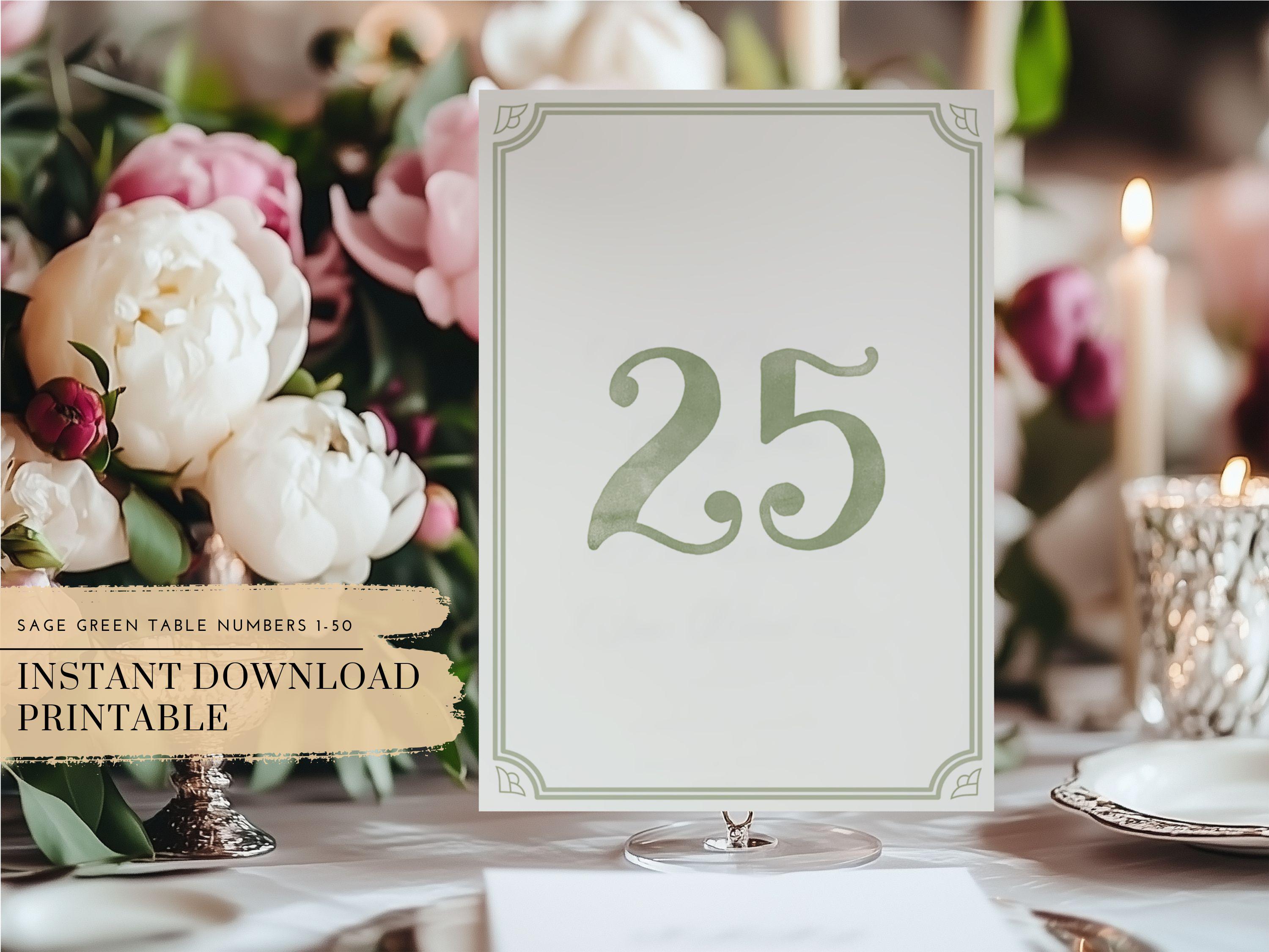 Watercolor Table Numbers, Sage Table Numbers, Printable Table Numbers ...