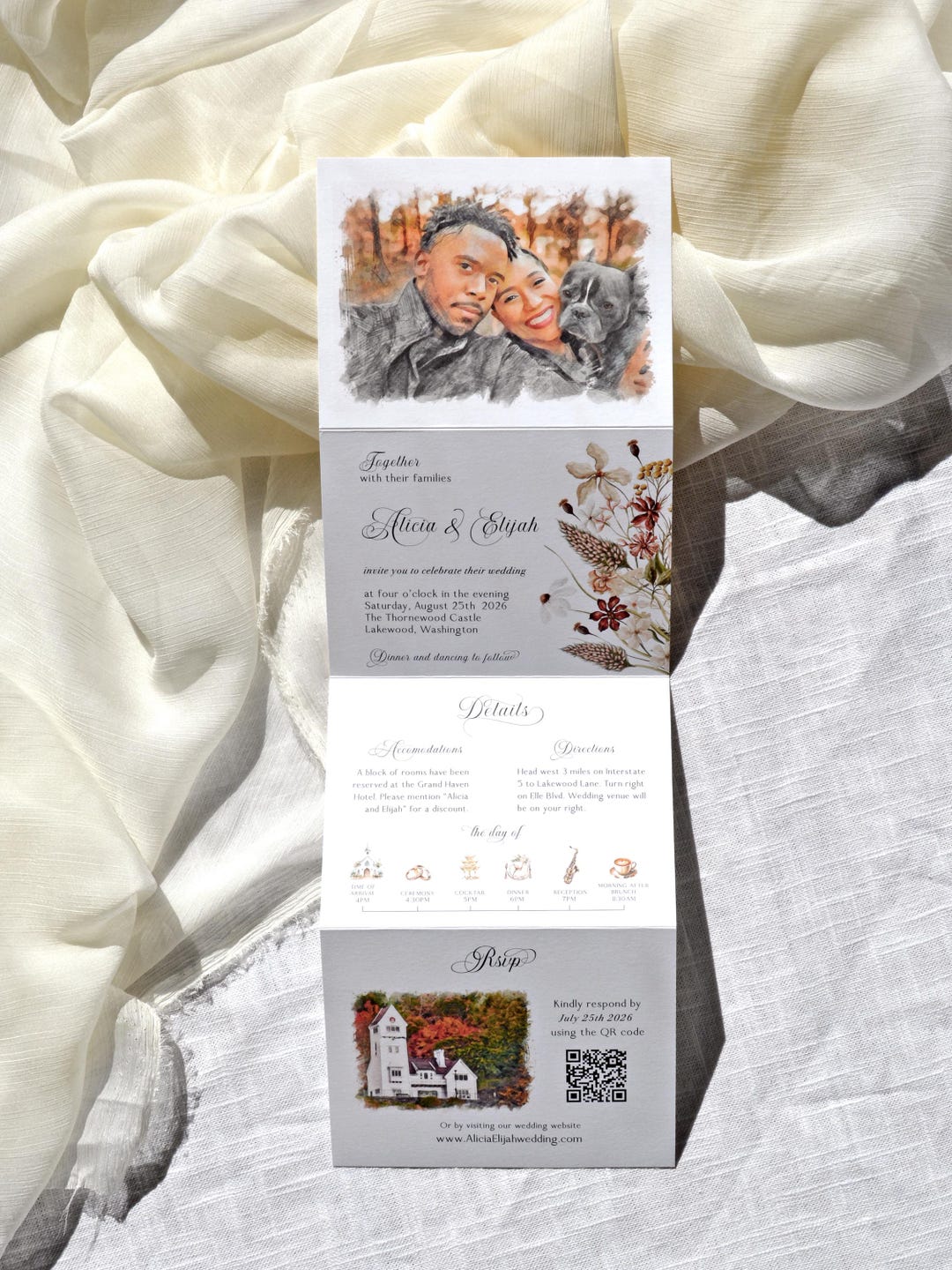 All in One Wedding Invitation Custom Watercolor Venue Invite Foldable ...