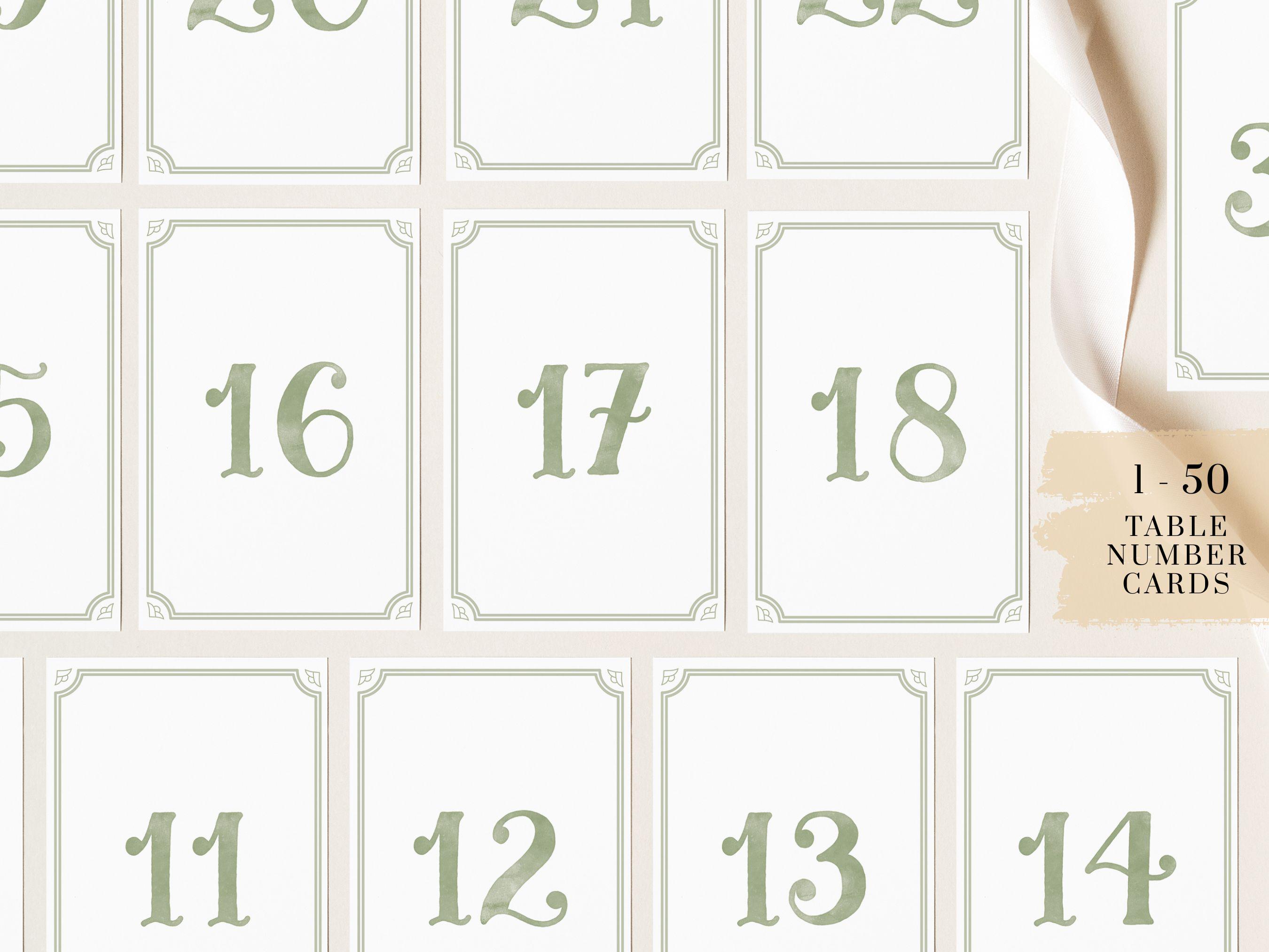 Watercolor Table Numbers, Sage Table Numbers, Printable Table Numbers ...