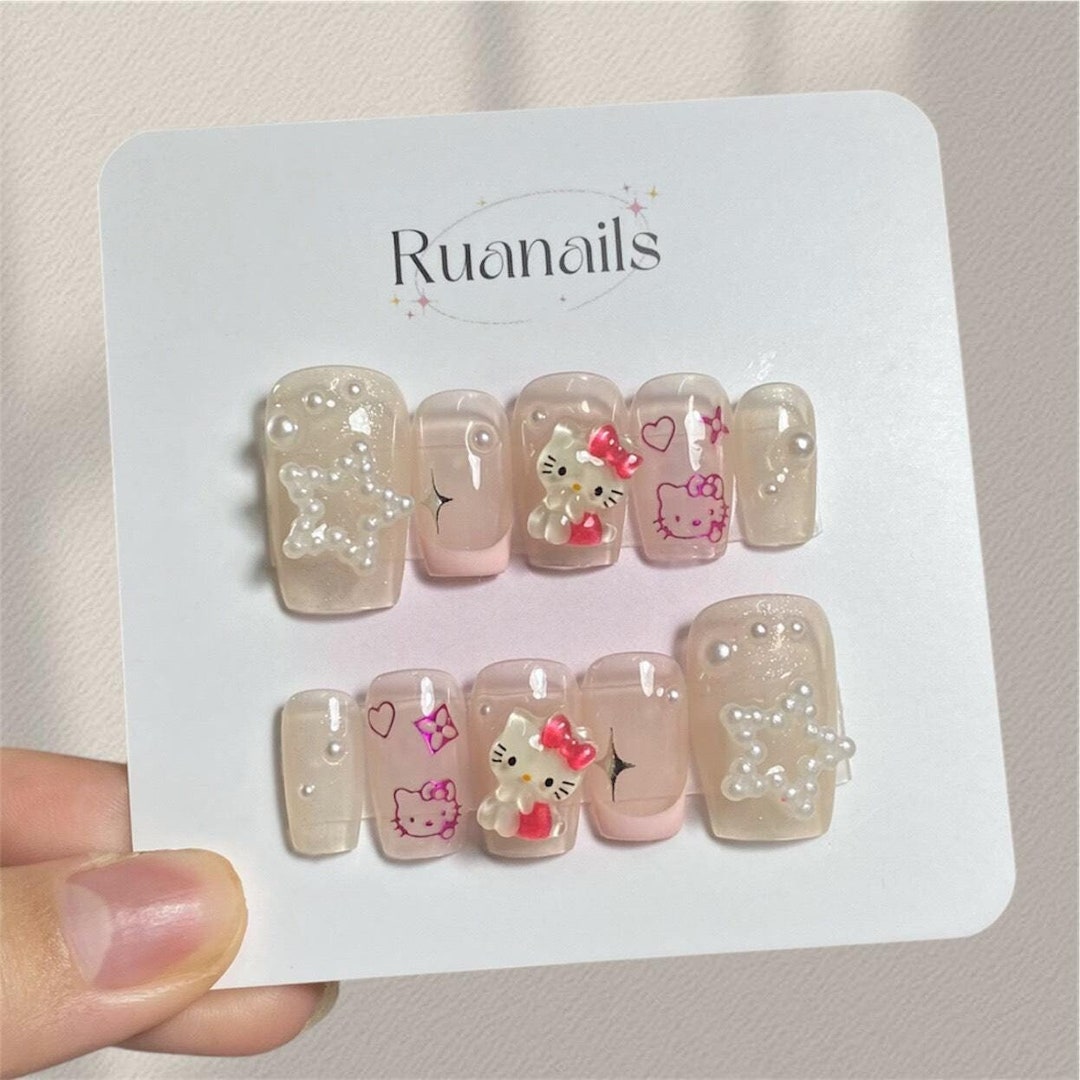 Kawai Hello Kitty Press on Nails, Custom Hand-painted Nails ...