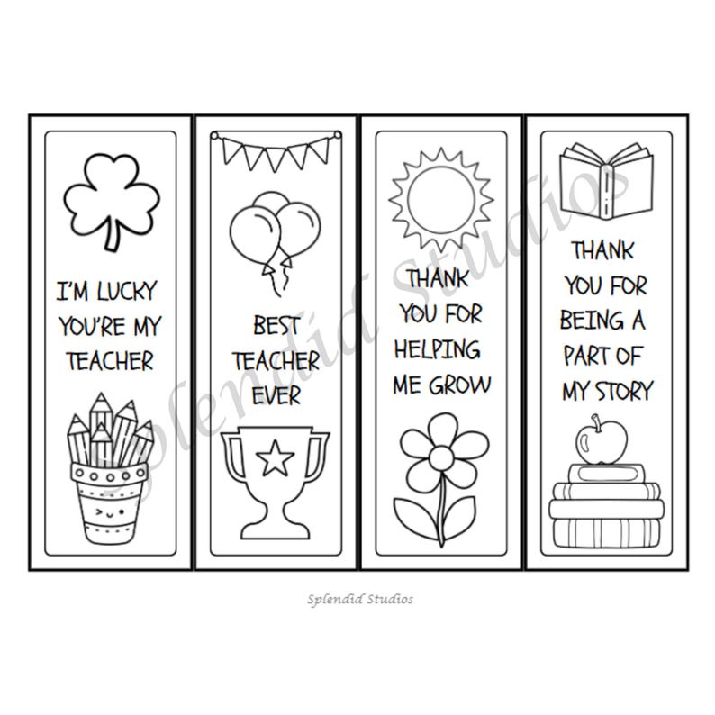 Printable Teacher Gift: DIY Coloring Bookmarks for Teachers and School ...