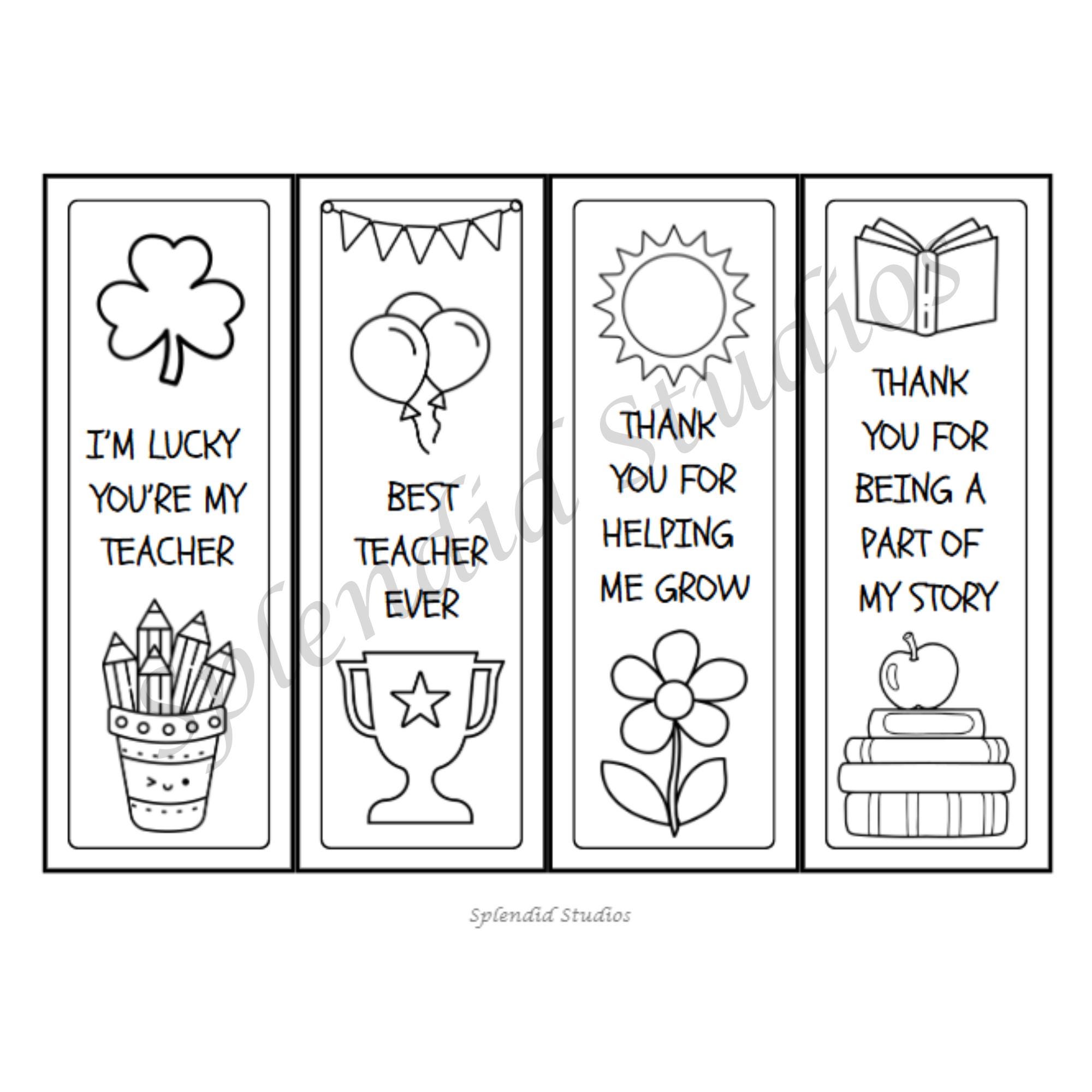 Printable Teacher Gift: DIY Coloring Bookmarks for Teachers and School ...