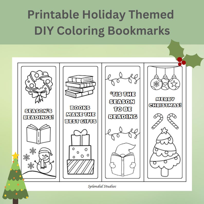 Printable Holiday Coloring Bookmarks: Festive DIY Designs (PDF) - Etsy