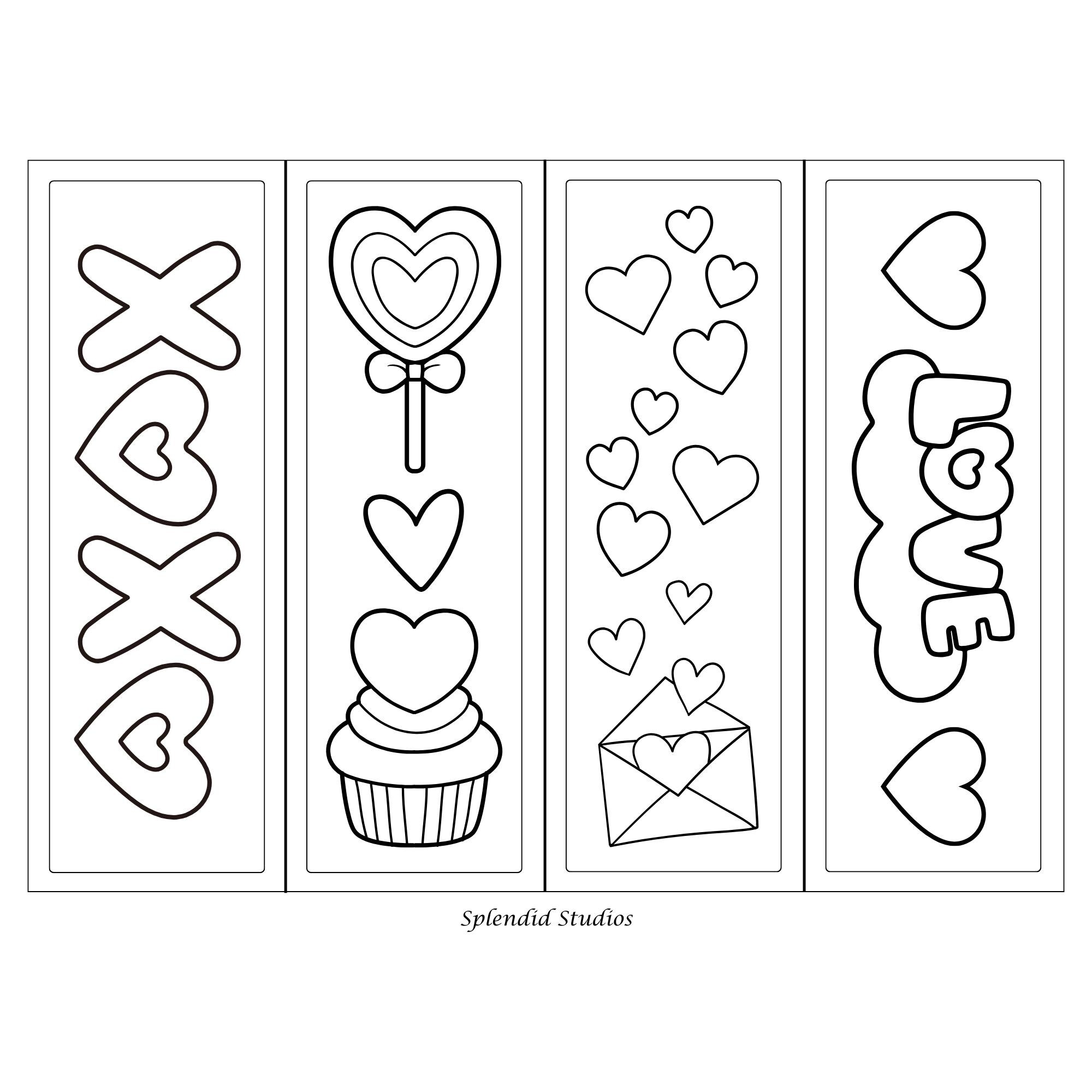 Printable Valentine Bookmarks: DIY Valentine's Day Coloring Designs for ...