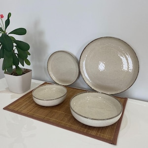 Beige Modern Porcelain Dinnerware Set: Salad Bowl & Plate Tableware - Etsy
