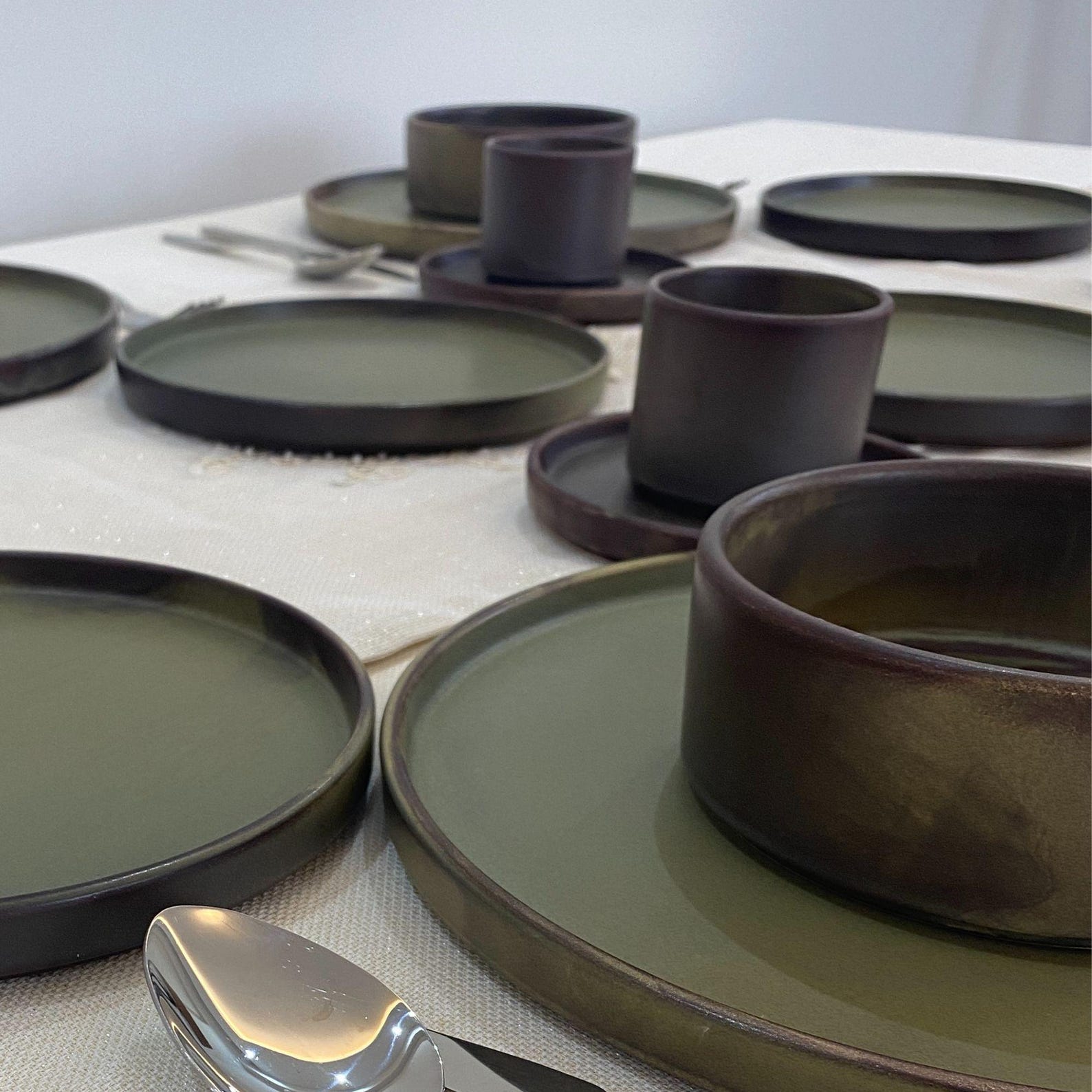 Green Ceramic Dinnerware Set , Tableware Set for 1, 2, 4, 6, 8, 10, 12 ...