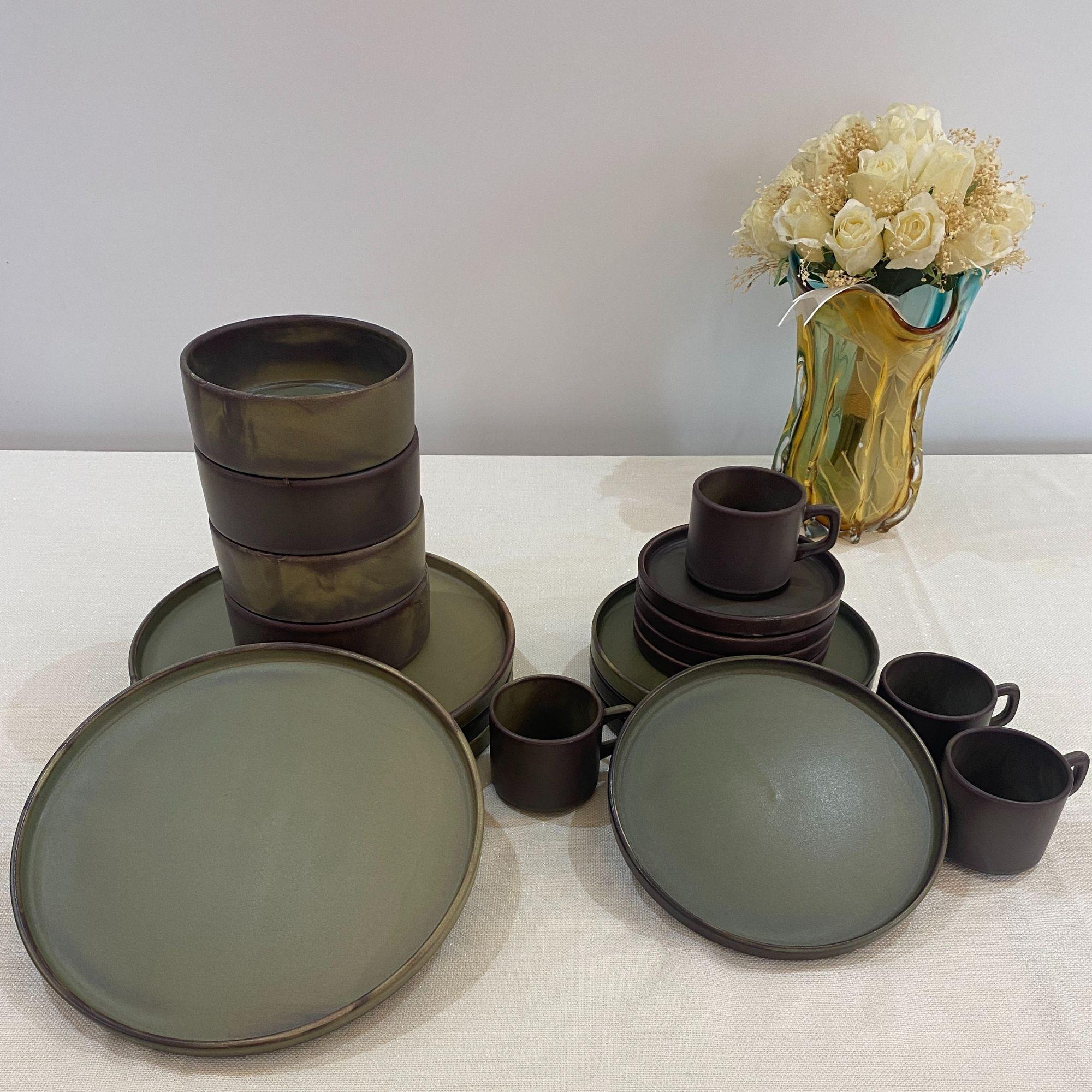 Green Ceramic Dinnerware Set , Tableware Set for 1, 2, 4, 6, 8, 10, 12 ...
