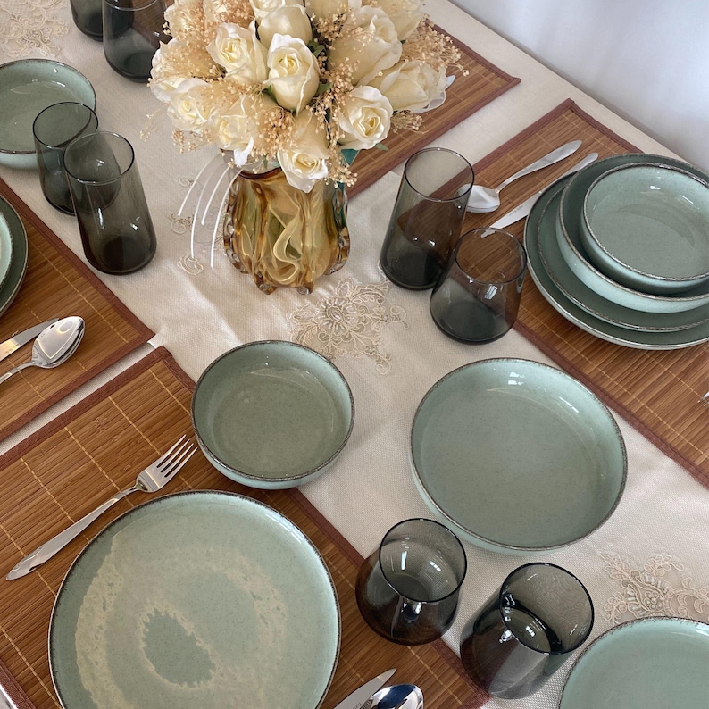 Green Porcelain Dinnerware Set: Table Setting for 1-12 Persons - Etsy