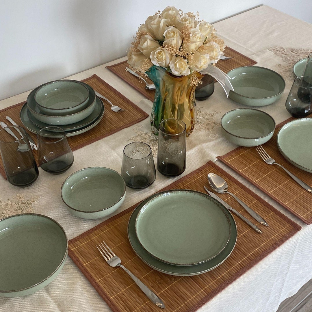 Green Porcelain Dinnerware Set: Table Setting for 1-12 Persons - Etsy