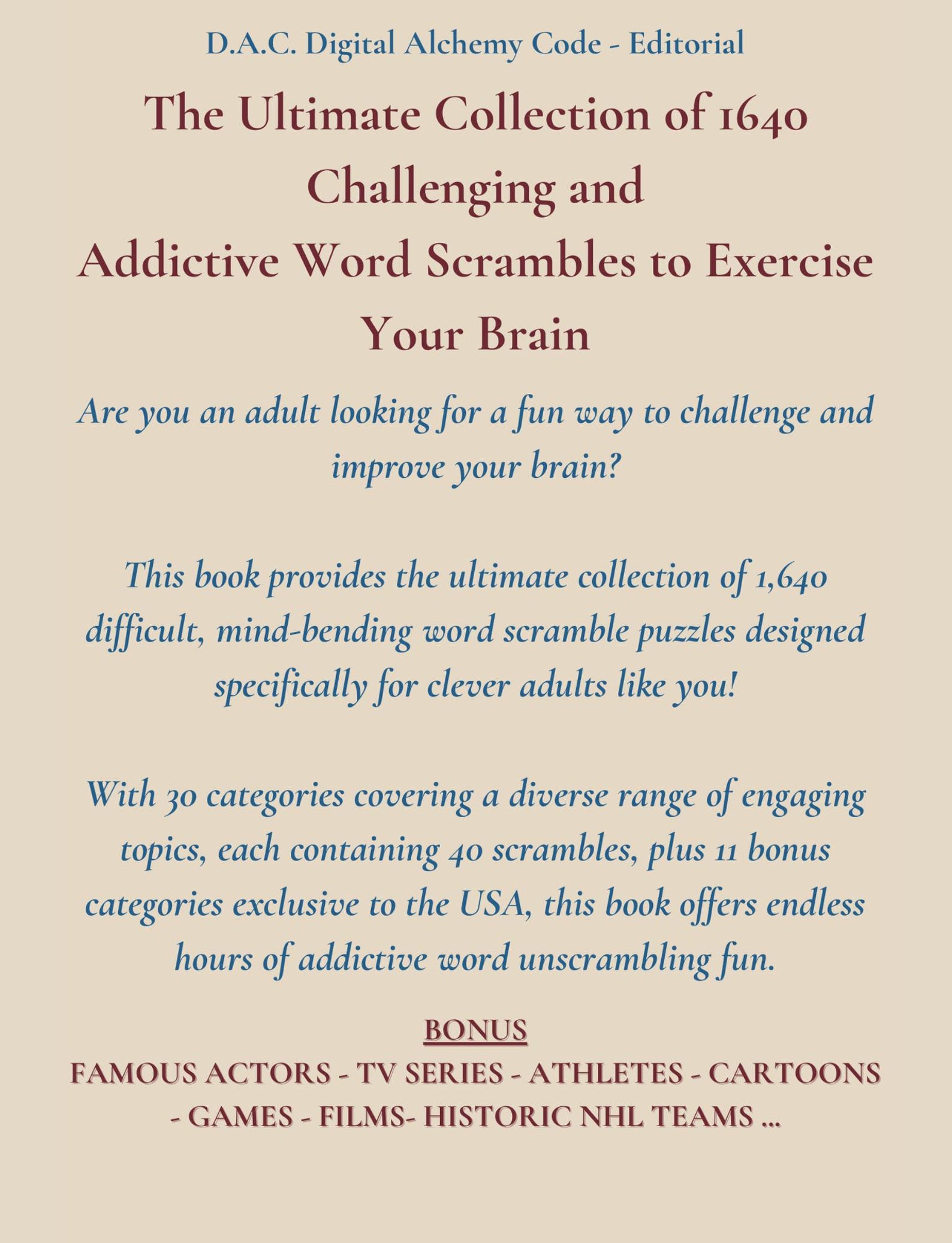 Challenging Word Scramble Puzzle Book for Adults: 1640 Brain-teasing ...