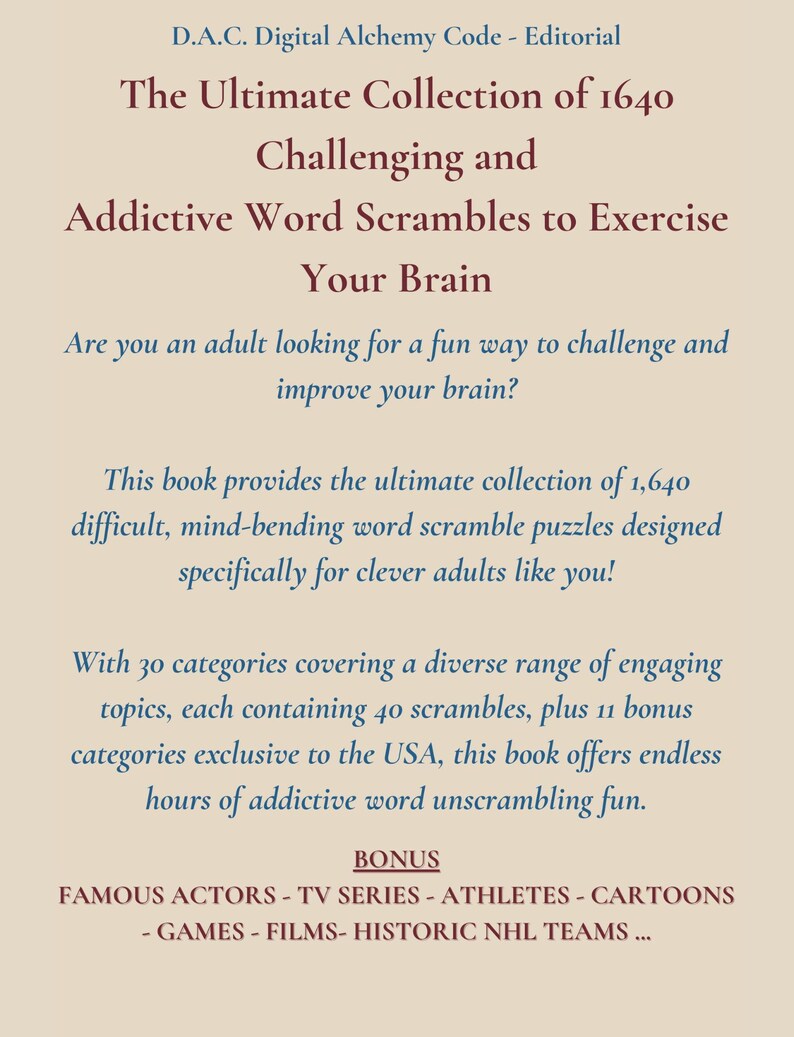 Challenging Word Scramble Puzzle Book for Adults: 1640 Brain-teasing ...