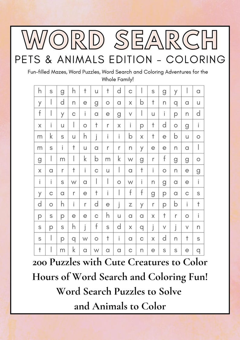 Animal Word Search Wonders and Coloring Book: 200 Puzzles and 164 Pages ...