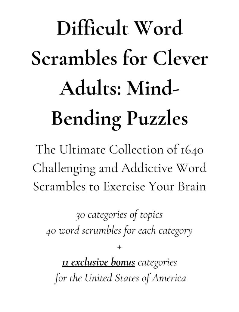 Challenging Word Scramble Puzzle Book for Adults: 1640 Brain-teasing ...