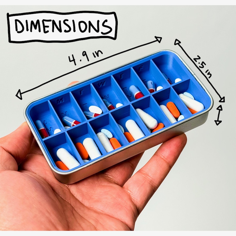 NEW Bigger Compact Weekly Pill Organizer Metal Case Travel Friendly ...