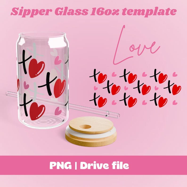 4K Love Sipper Glass 16oz Template Bundle (5 Designs) - Heart & Text ...