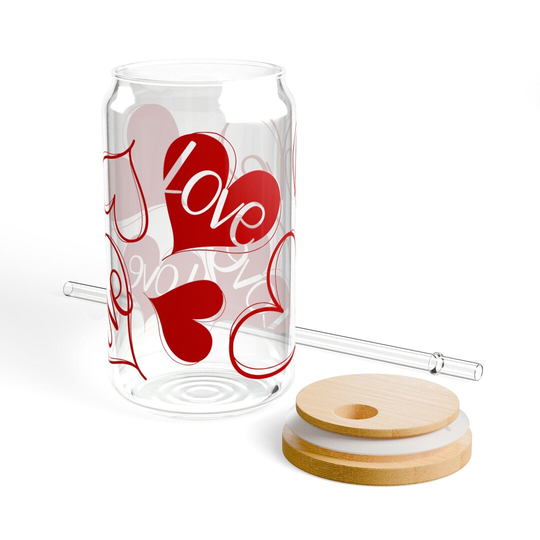 Heart Love Sipper Glass, Romantic Heart Design, Valentine's Day Gift ...