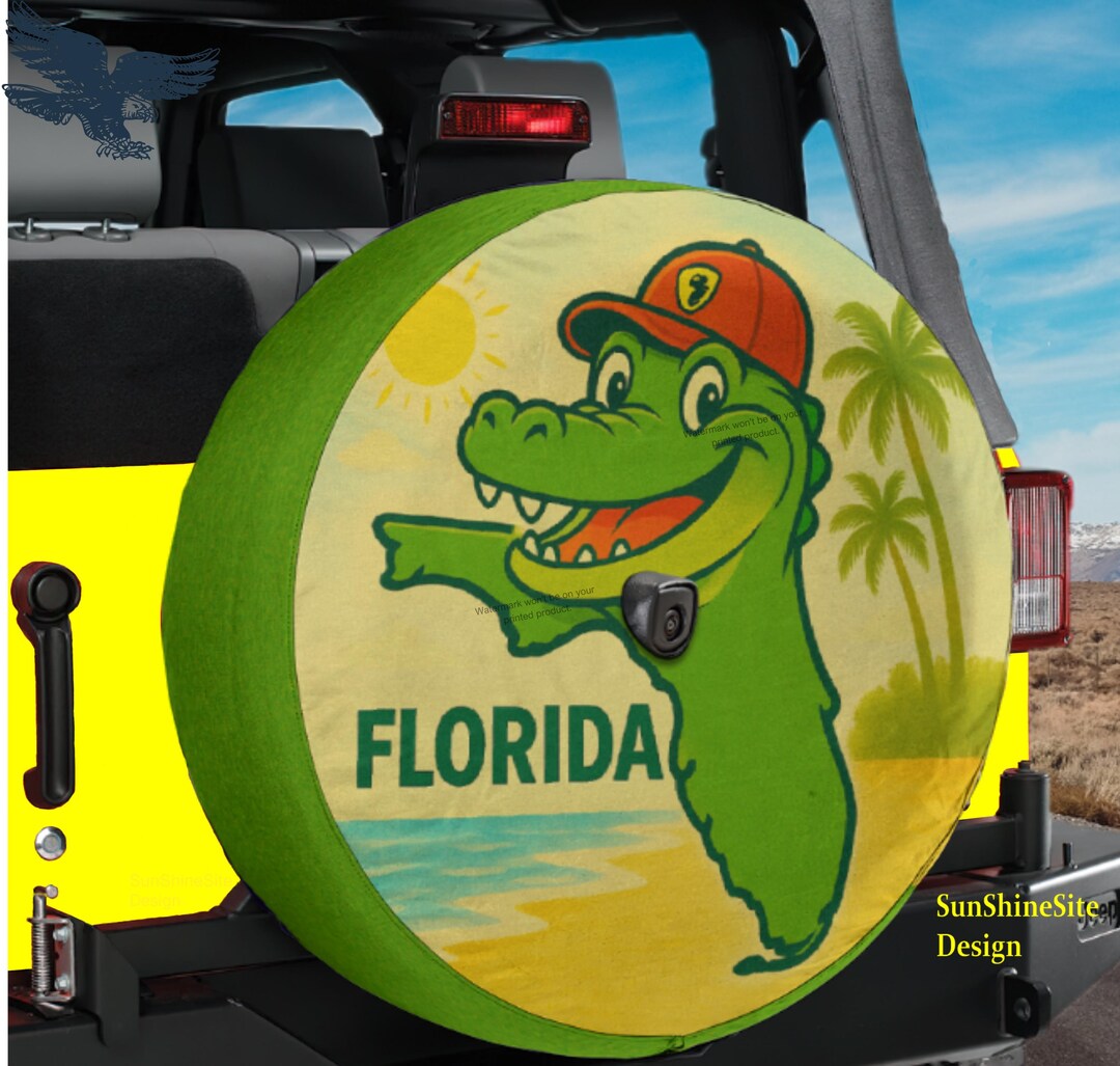 Florida State Map Tire Cover, Funny Alligator Car Accessory Gift Jeep ...