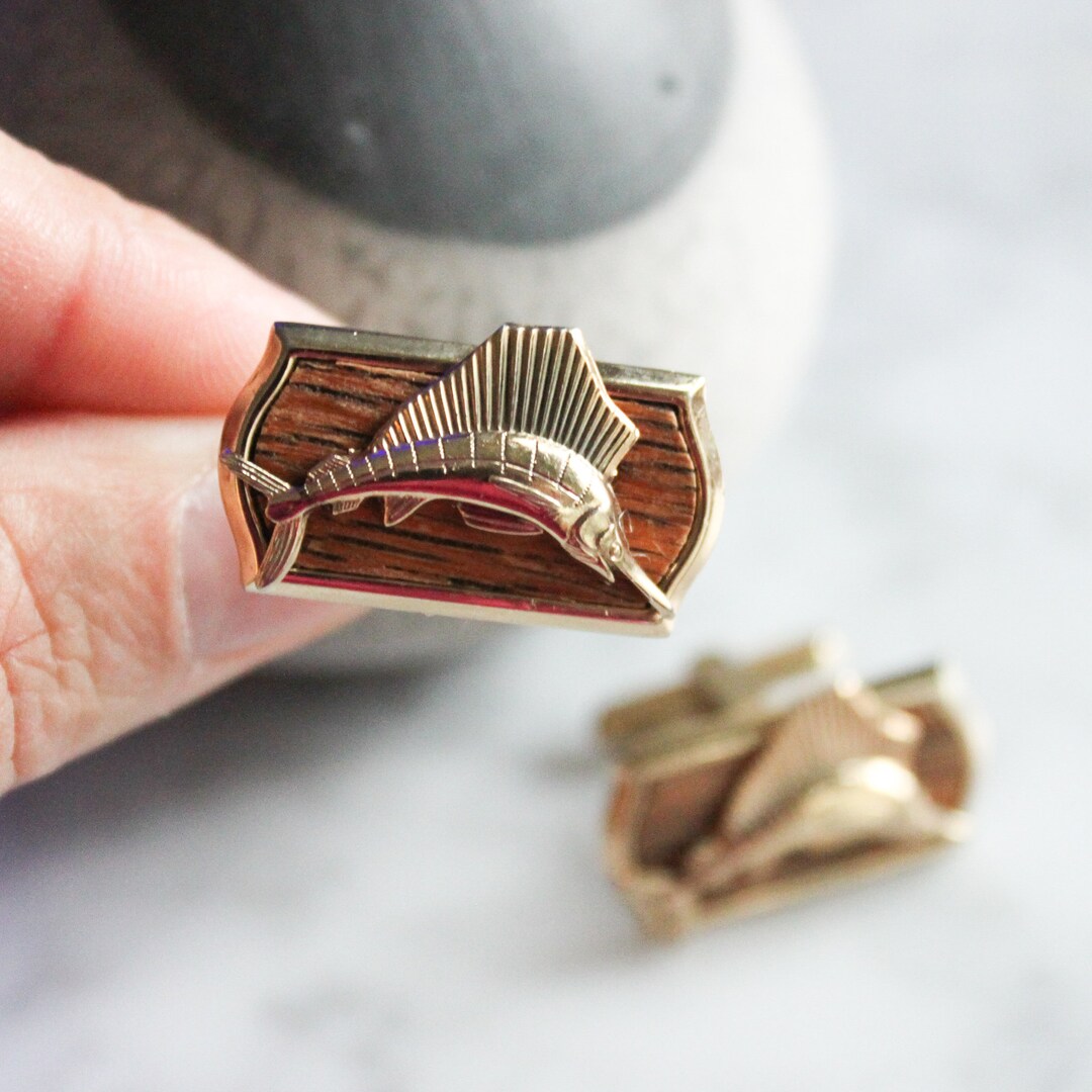Vintage Marlin Swordfish Cufflinks / Antique Hickok Cuff Links, Mounted ...