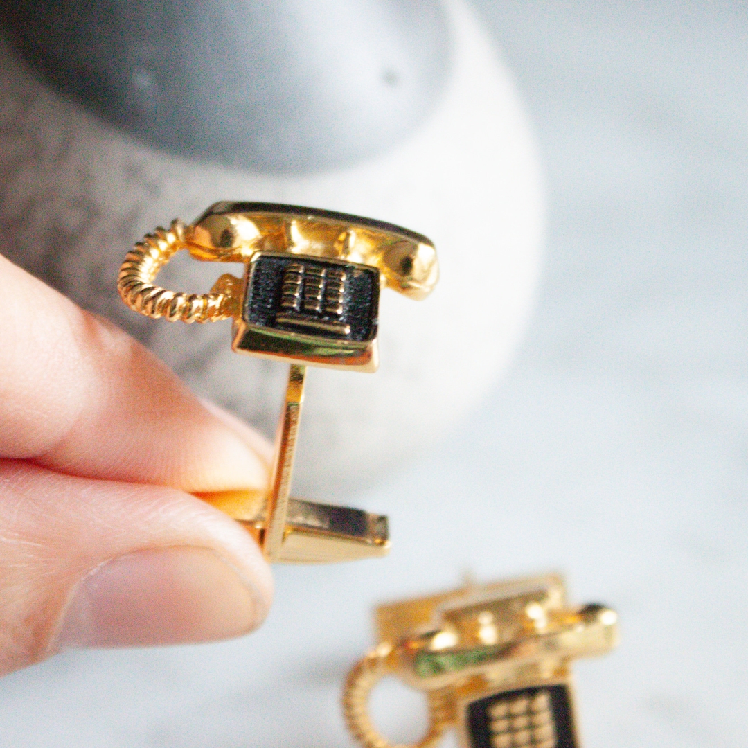 Vintage Telephone Cufflinks Tie Bar / Antique Phone Cufflinks, Retro ...