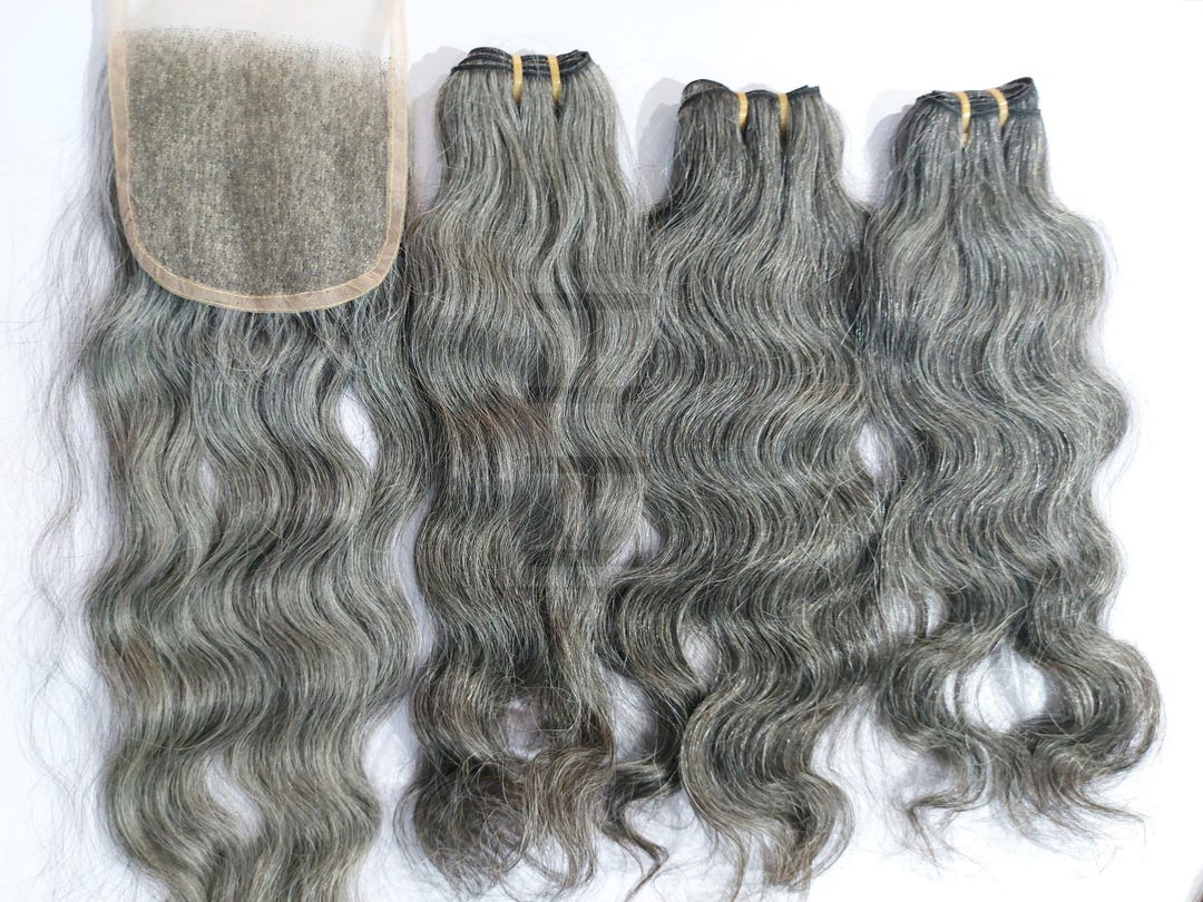 100 Percent Indian Human Remy Grey Hair Weft or Bundles in Long Length ...