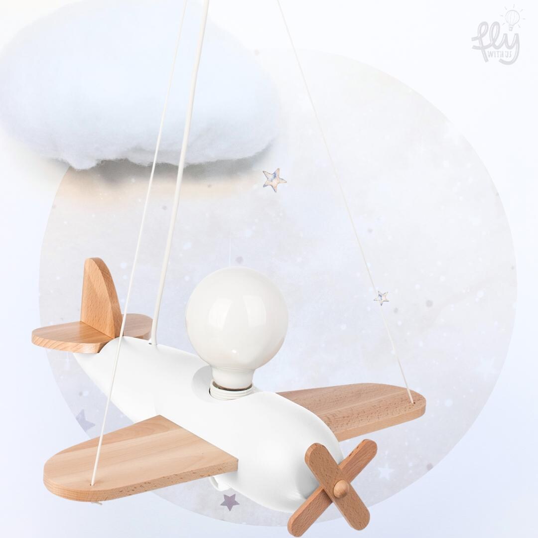 White Wooden Clipper Airplane Light | Hanging Aircraft Light for Kids ...