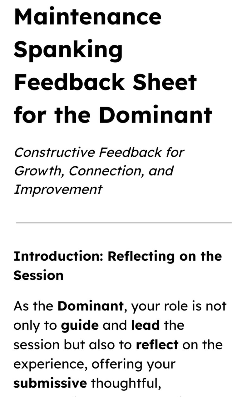 Maintenance Spanking Feedback Sheet for the Dominant | Reflect & Improve BDSM Sessions ...