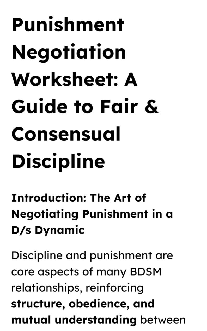 Punishment Negotiation Worksheet | BDSM Discipline Agreement ...