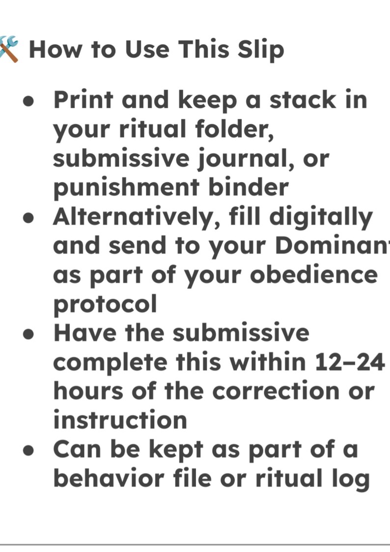 Submissive Acknowledgement Slip | Printable D/s Reflection Form ...