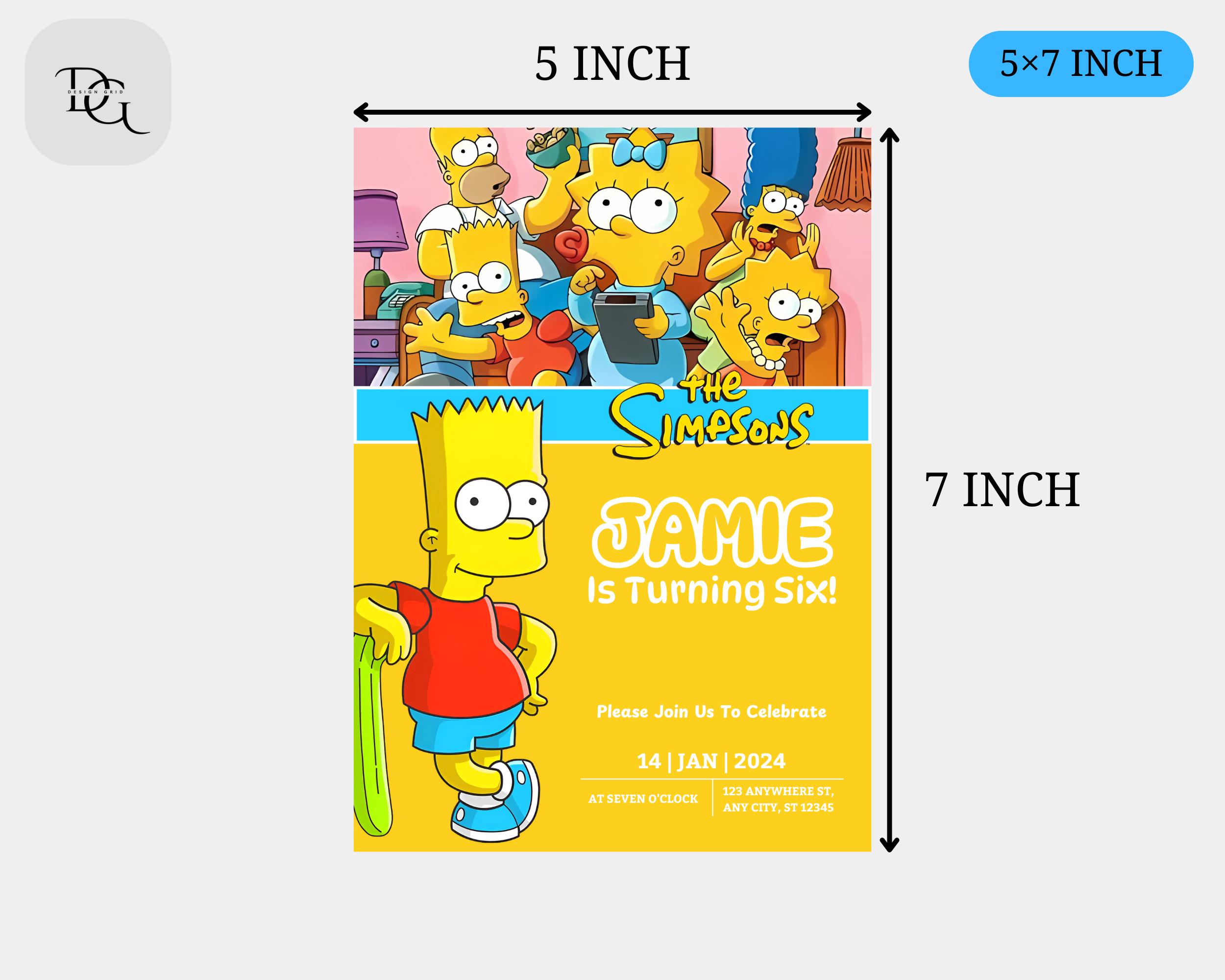 Birthday Invitation Simpsons Bart Editable Template Digital Party ...