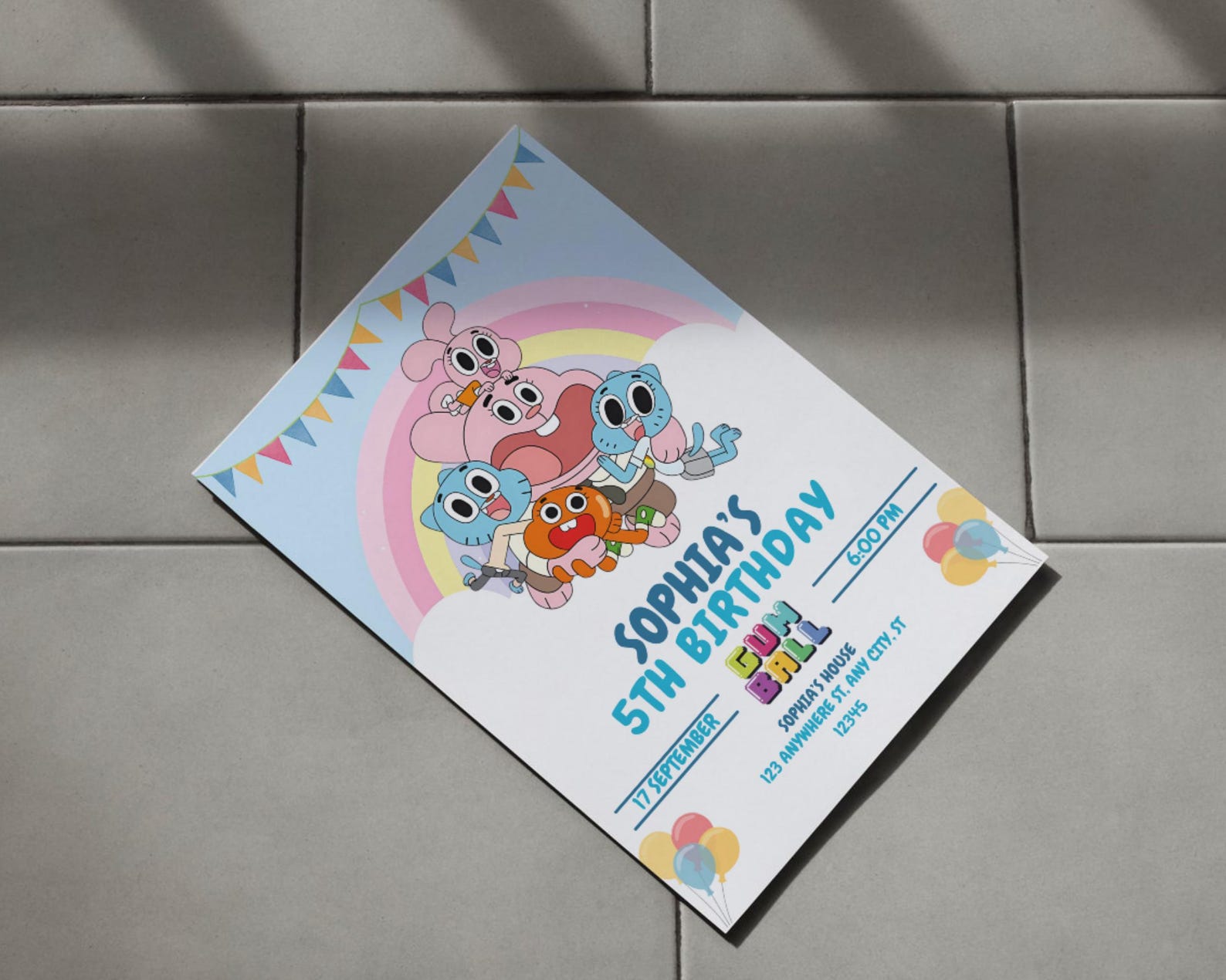 Birthday Invitation Gumball Editable Template Digital Party Invite ...