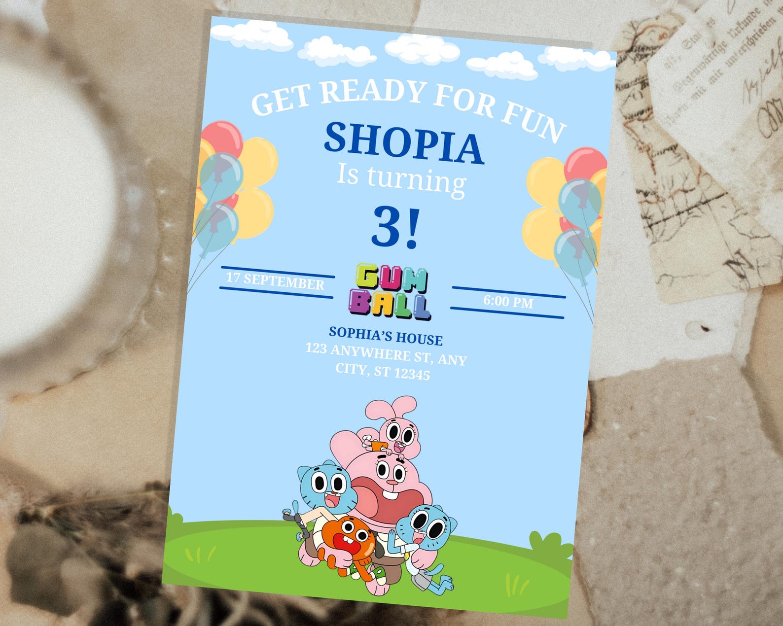 Custom Gumball Birthday Invitation Template for Boys Birthday ...